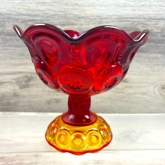 Art | Moon And Star Amberina Glass Compote Pedestal Footed Candy Dish ...